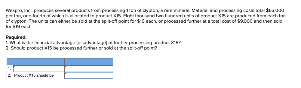 Solved Wexpro, Inc., produces several products from | Chegg.com