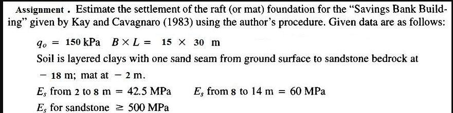 Solved Assignment . Estimate the settlement of the raft (or | Chegg.com