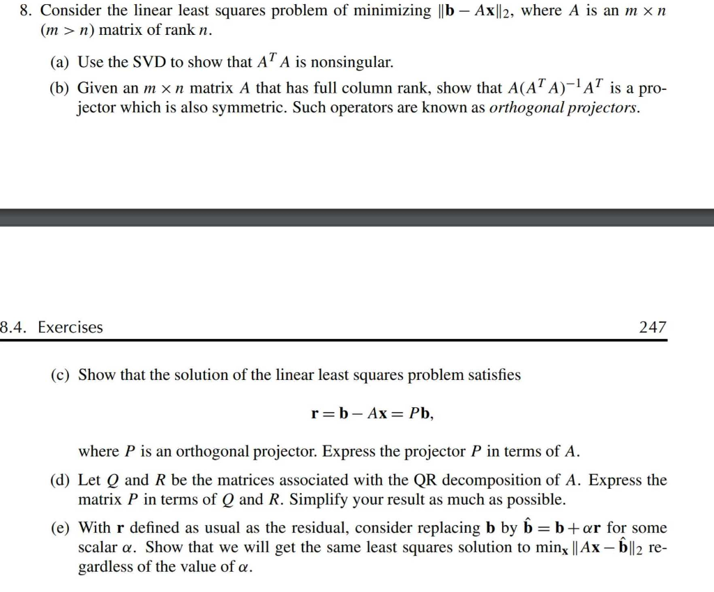 8. Consider the linear least squares problem of | Chegg.com