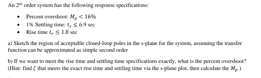 Solved An 2nd order system has the following response | Chegg.com