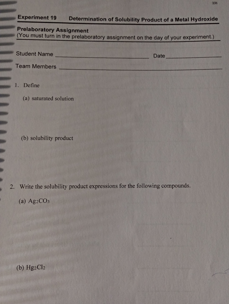 Solved Experiment 19 Determination of Solubility Product of | Chegg.com