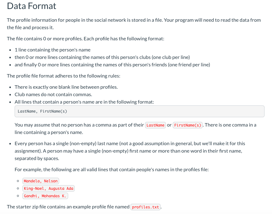 Solved Data Format The profile information for people in the | Chegg.com