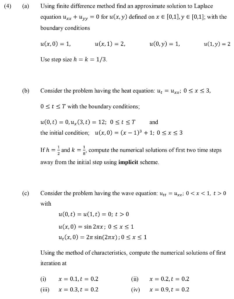 Solved 4 A Using Finite Difference Method Find An