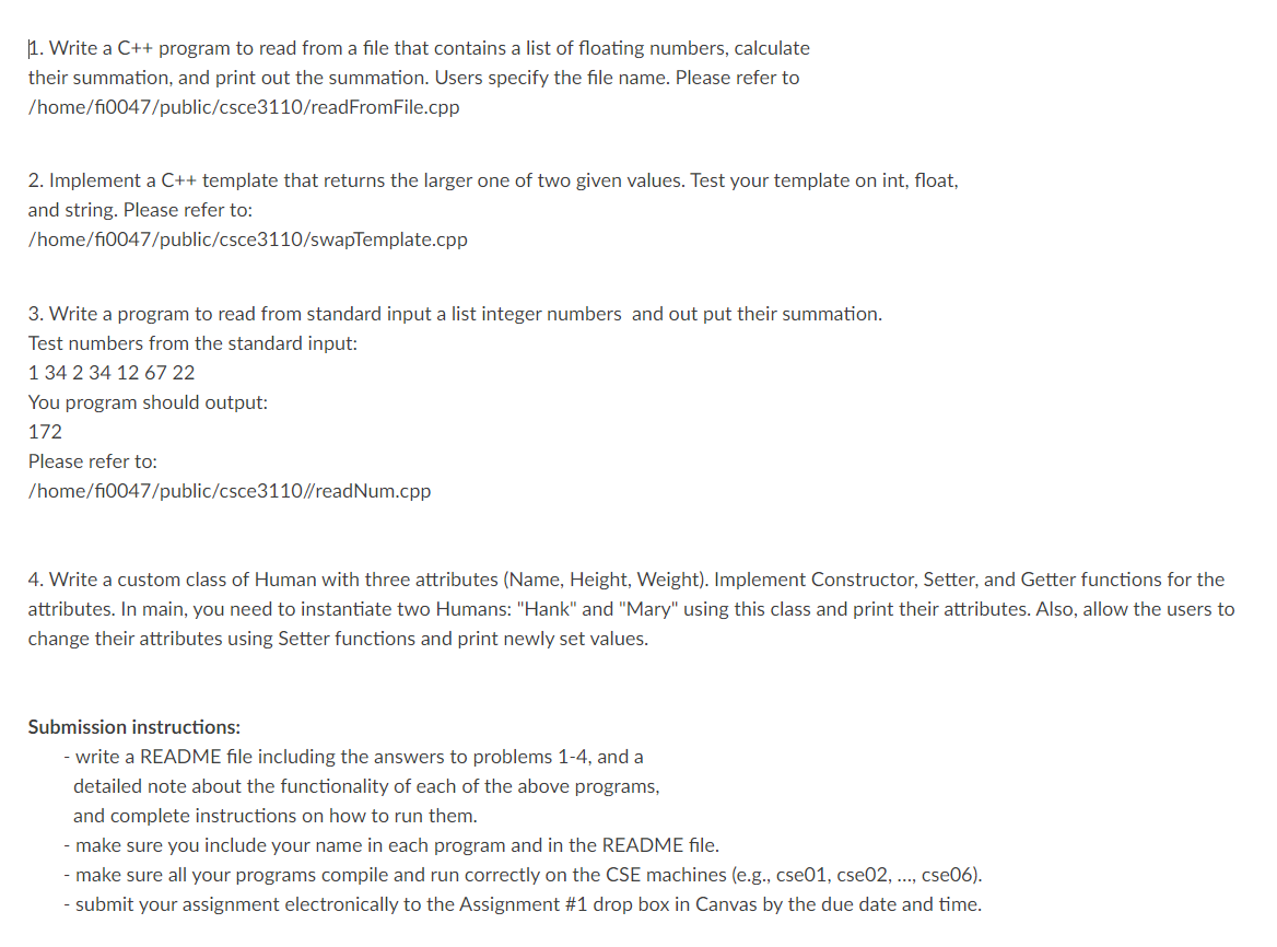 Solved 1. Write a C++ program to read from a file that | Chegg.com