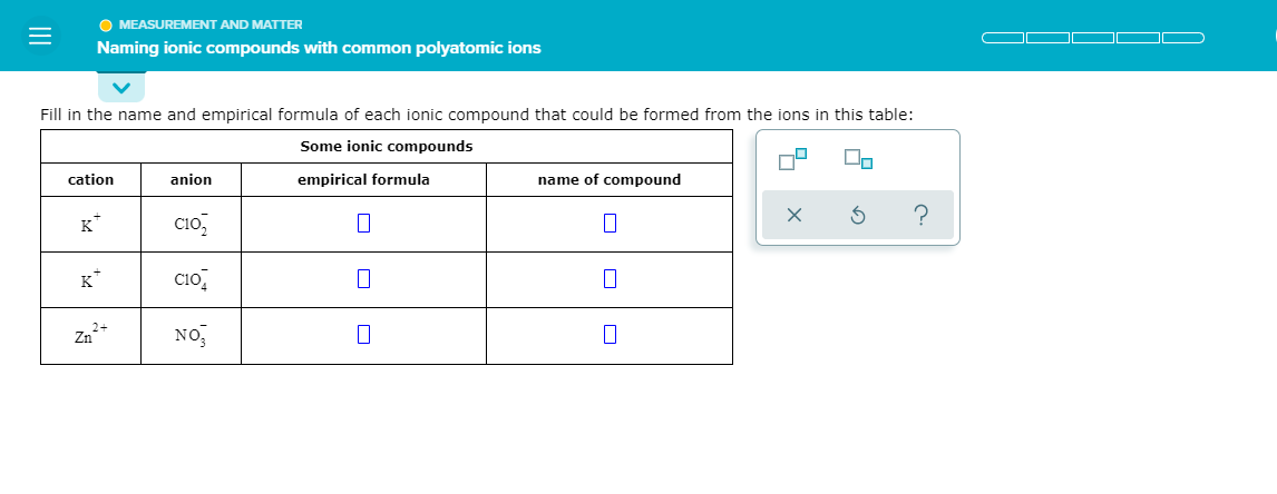 Solved MEASUREMENT AND MATTER Naming ionic compounds with | Chegg.com