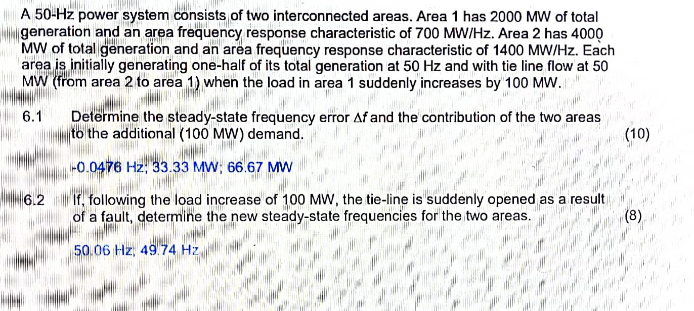 Solved A 50−Hz power system consists of two interconnected | Chegg.com