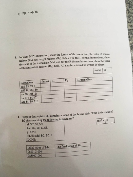 Solved B[8]-시]; b) 3. For each MIPS instruction, show the | Chegg.com