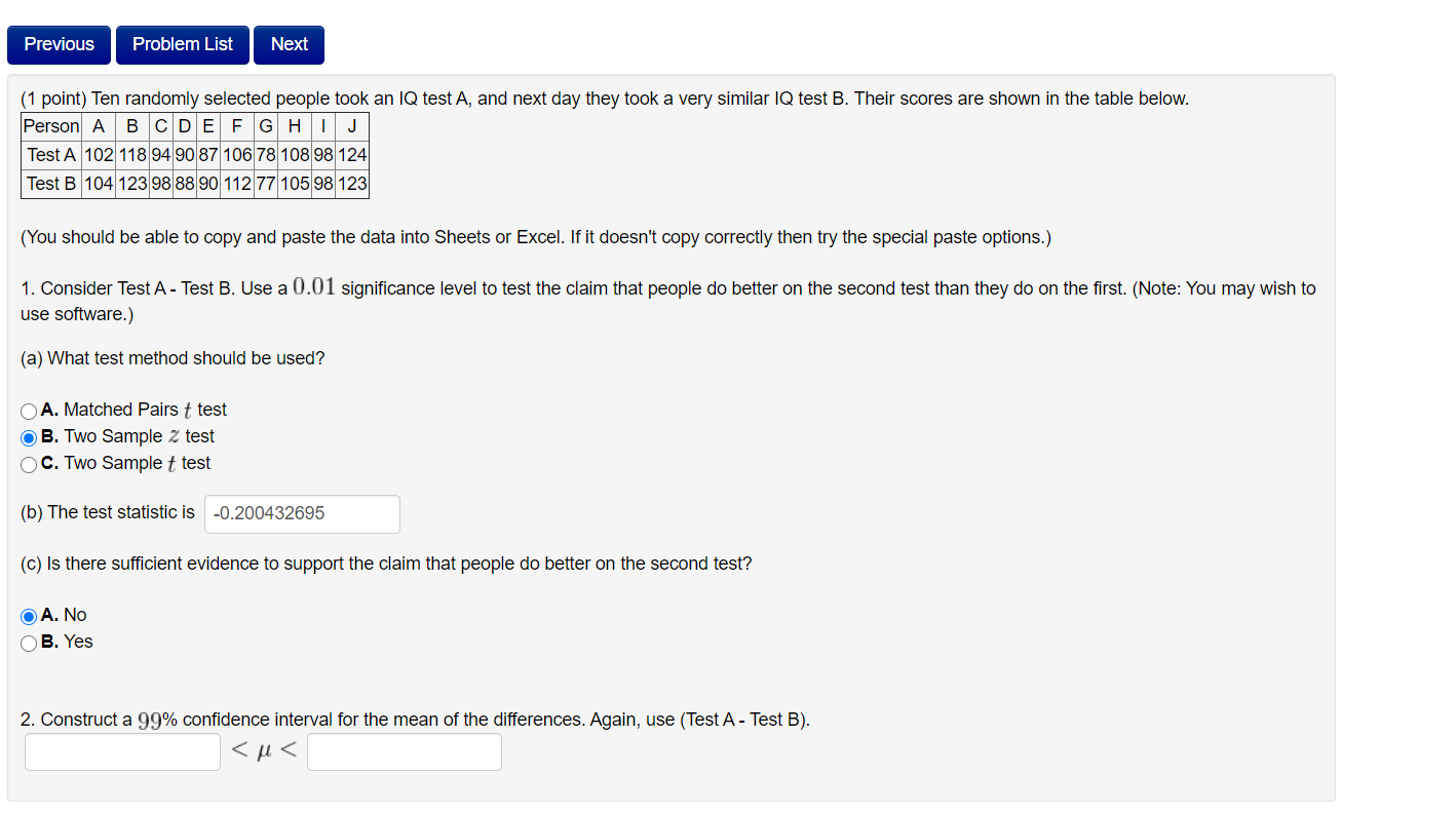 Solved Previous Problem List Next (1 point) Ten randomly | Chegg.com