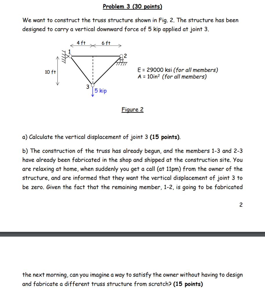 Solved Problem 3 (30 points) We want to construct the truss | Chegg.com