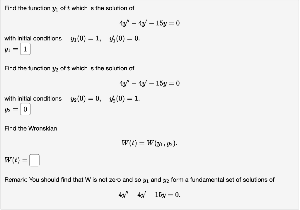 Solved Find the function y1 of t which is the solution of | Chegg.com