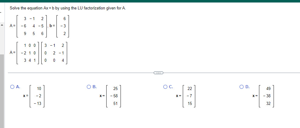 Solved Solve the equation Ax=b ﻿by using the LU | Chegg.com
