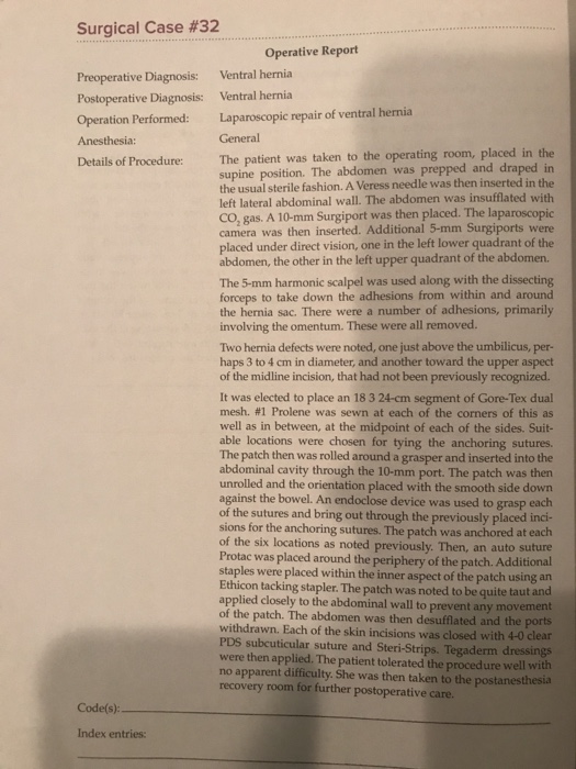 Solved Surgical Case #32 Operative Report Preoperative | Chegg.com