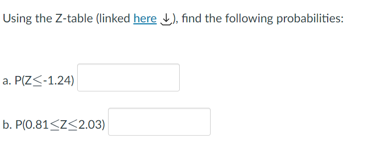 Solved Using the Z-table (linked here ↓ ), find the | Chegg.com