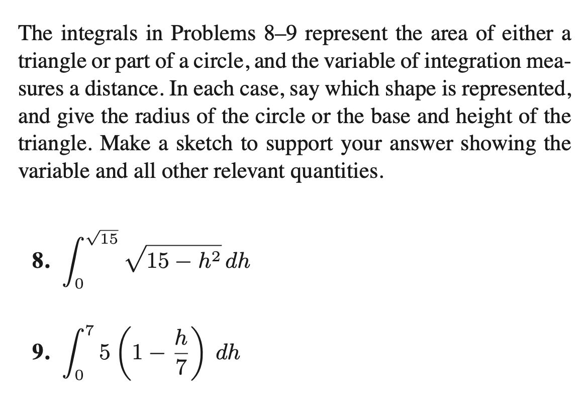 Solved The integrals in Problems 8-9 represent the area of | Chegg.com
