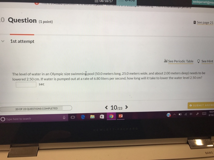 Solved The level of water in an Olympic size swimming pool | Chegg.com