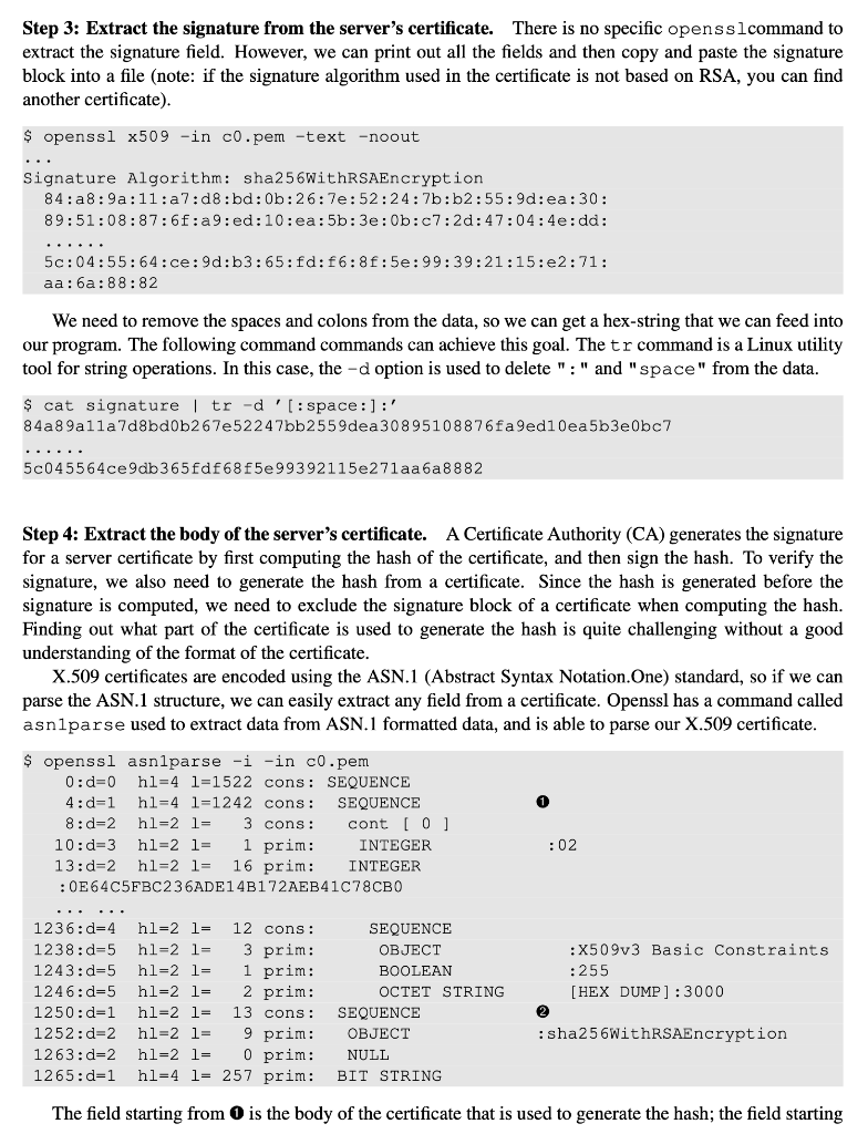 Solved Step 3: Extract the signature from the server's | Chegg.com