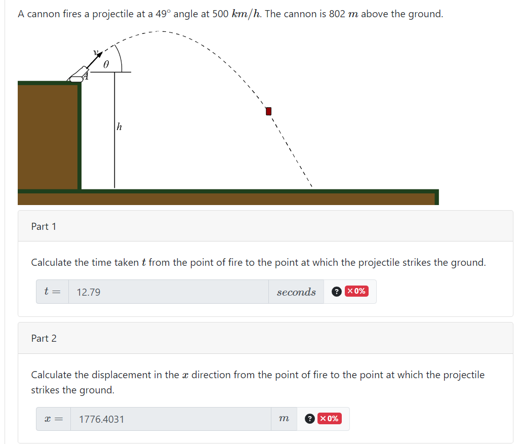 Solved A cannon fires a projectile at a 49∘ angle at 500 | Chegg.com