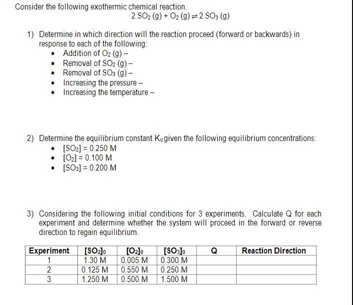 Solved Consider the following exothermic chemical reaction. | Chegg.com