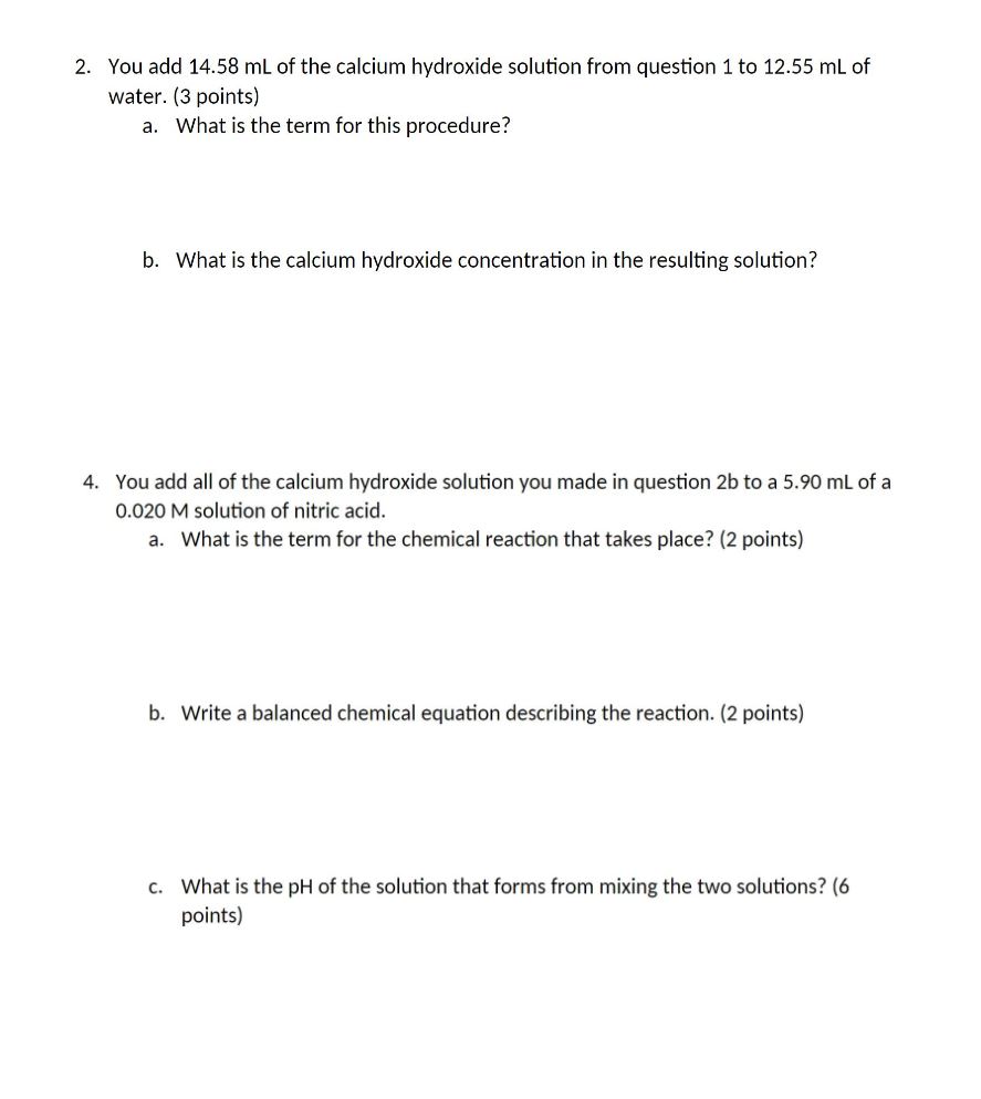 You add 14.58mL ﻿of the calcium hydroxide solution | Chegg.com