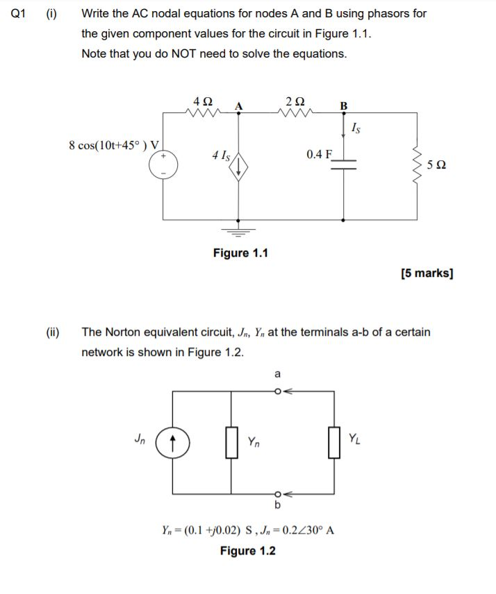 Solved Q1 (1) Write the AC nodal equations for nodes A and B | Chegg.com