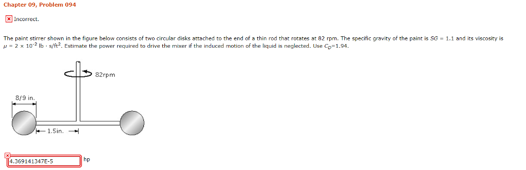 Solved Chapter 09, Problem 094 xIncorrect. The paint stirrer | Chegg.com