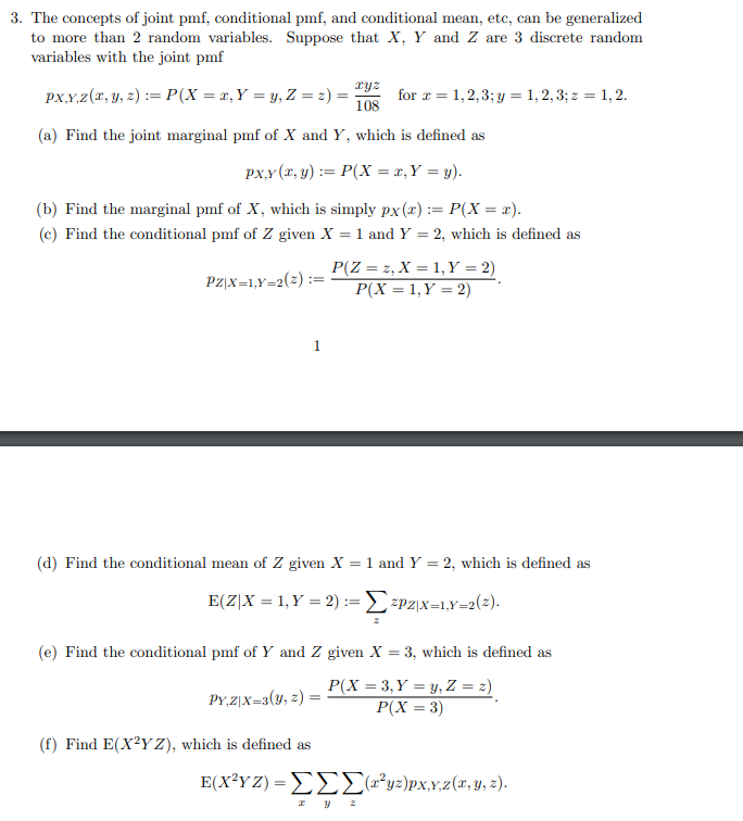 Solved 3. The concepts of joint pmf, conditional pmf, and | Chegg.com
