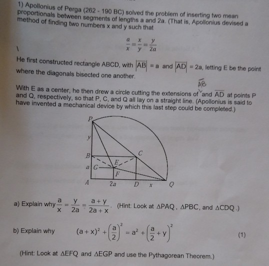 Solved 1) Apollonius of Perga (262 - 190 BC) solved the | Chegg.com