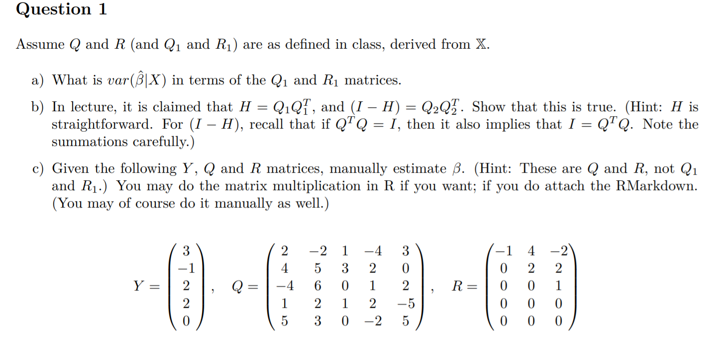 Question 1 Assume Q and R (and Q1 and Rı) are as | Chegg.com