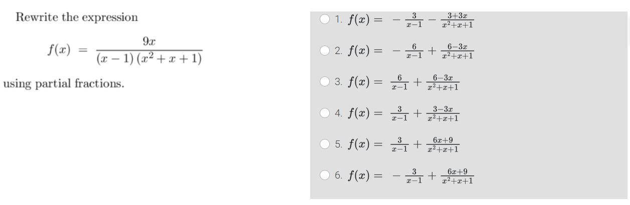 Solved Rewrite the expression f(x)=(x−1)(x2+x+1)9x using | Chegg.com