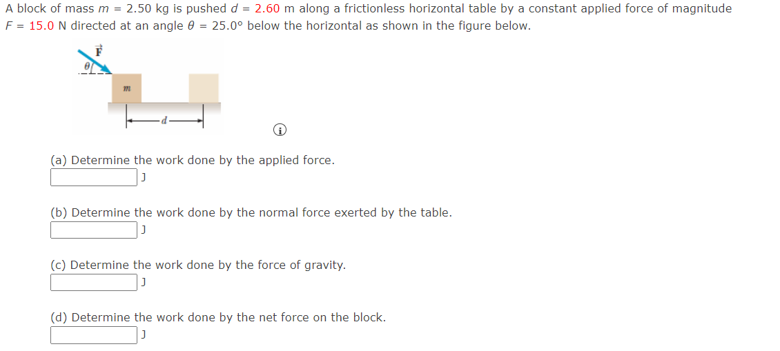 Solved A block of mass m=2.50 kg is pushed d=2.60 m along a | Chegg.com