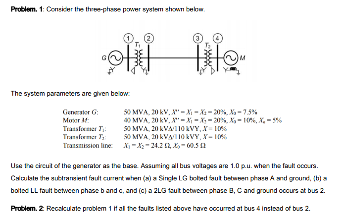 Solved Problem. 1: Consider the three-phase power system | Chegg.com