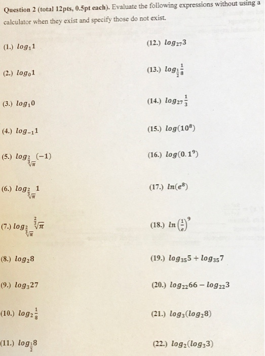 Solved Evaluate the following expressions without using a | Chegg.com