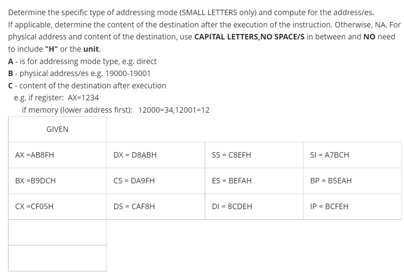 Solved Determine the specific type of addressing mode (SMALL | Chegg.com