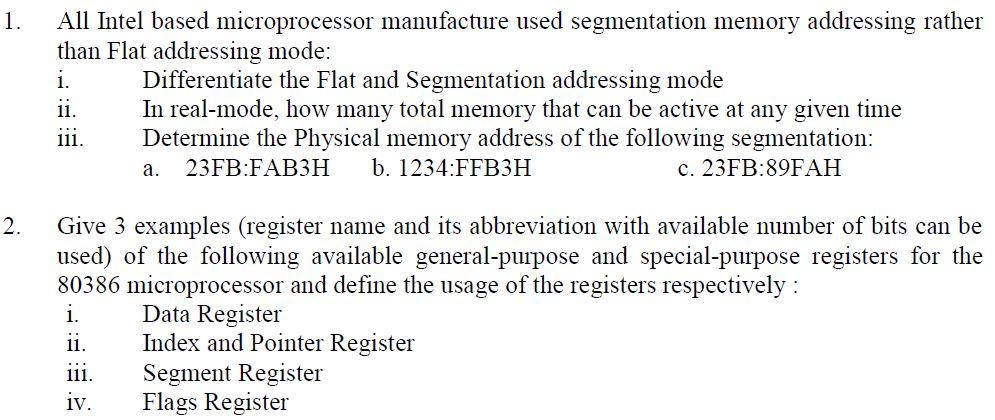 Solved 1. All Intel based microprocessor manufacture used | Chegg.com