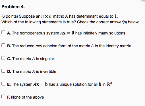 Solved Problem 4. (6 points) Suppose an nxn matrix A has | Chegg.com