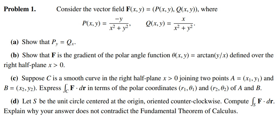 Solved Problem 1. Consider the vector field | Chegg.com