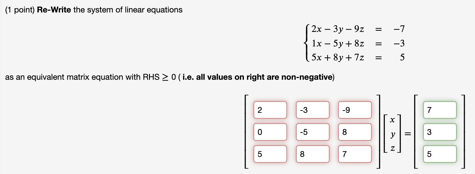 Solved (1 point) Re-Write the system of linear equations | Chegg.com