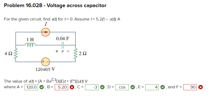 Solved Problem 16.028 - Voltage across capacitor For the | Chegg.com