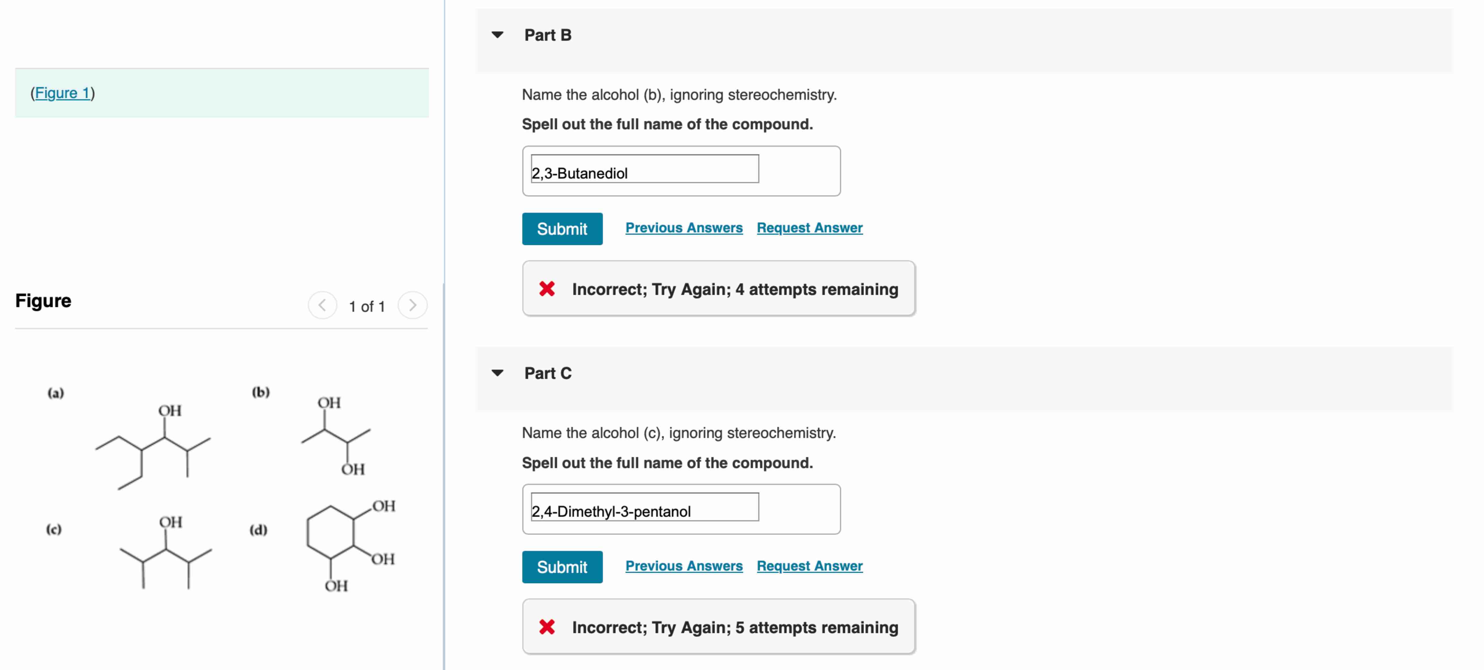 Solved Part CName the alcohol, ignoring | Chegg.com