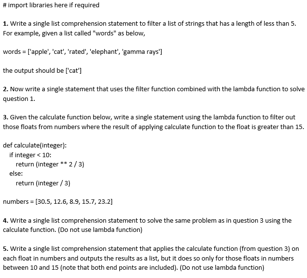 Solved #import libraries here if required 1. Write a single | Chegg.com