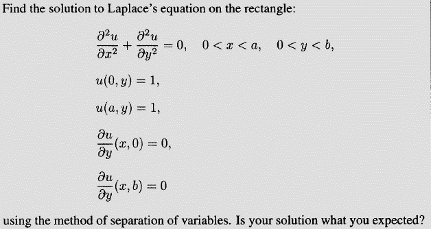 Solved Find the solution to Laplace's equation on the | Chegg.com