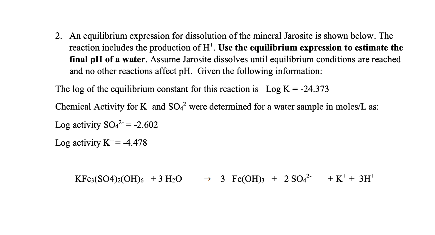 Solved 2. An equilibrium expression for dissolution of the | Chegg.com