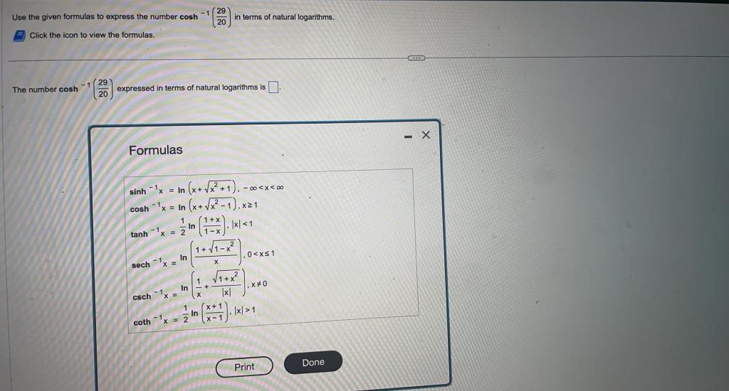 Solved Use the given formulas to express the number cosh | Chegg.com