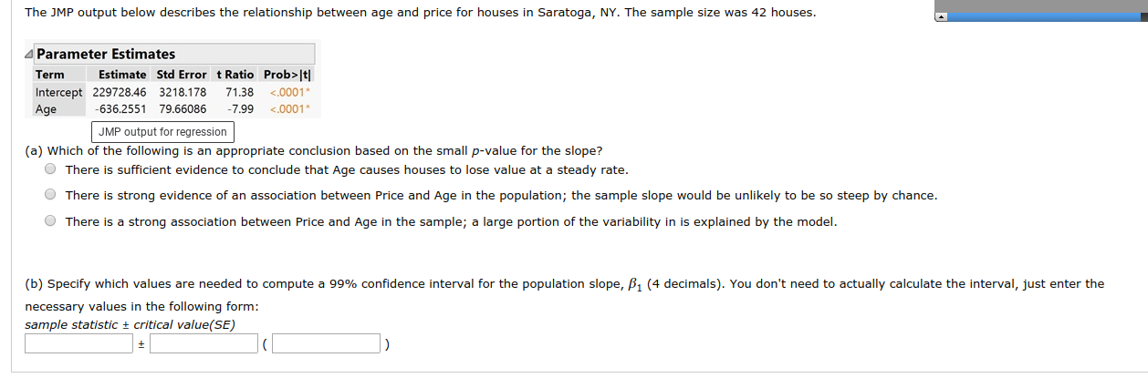 Solved The JMP output below describes the relationship | Chegg.com