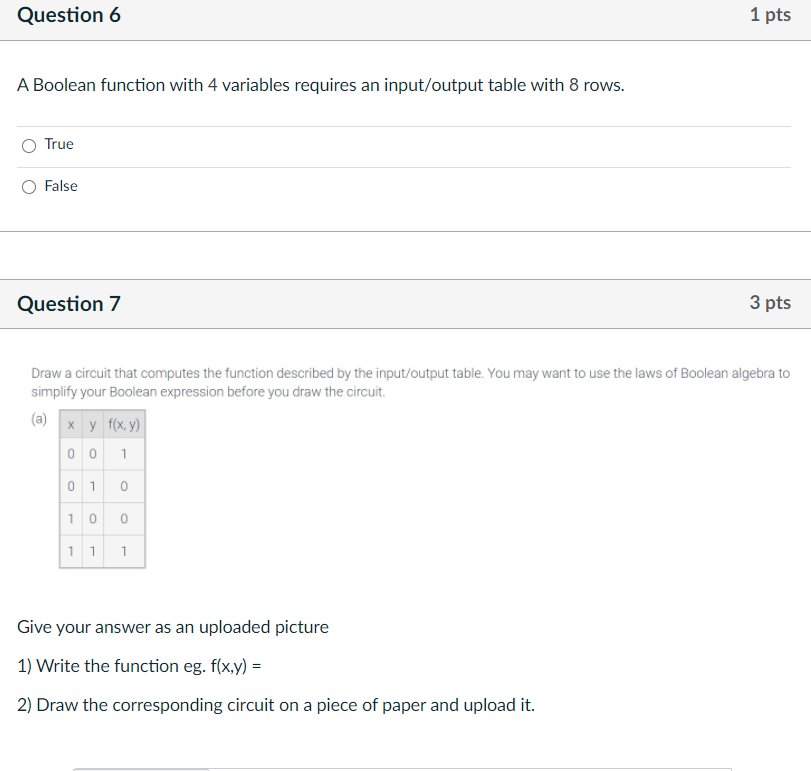 Solved Question 6 1 pts A Boolean function with 4 variables | Chegg.com