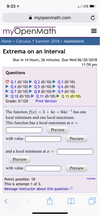Solved 9:33? LTE ? myopenmath.com myOpenMath Home Calculus 1 | Chegg.com