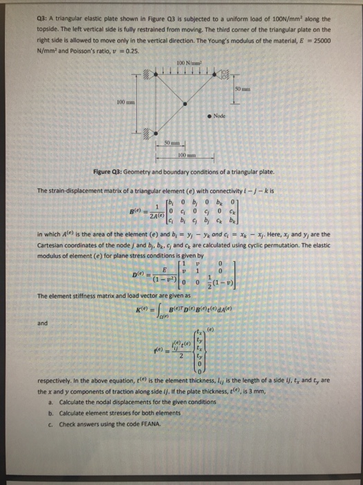 Q3: A triangular elastic plate shown in Figure Q3 is | Chegg.com