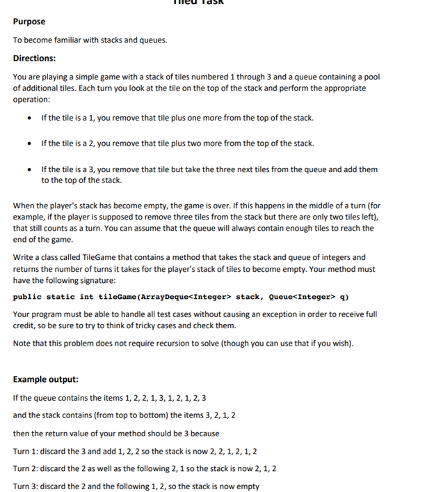 Solved Purpose To become familiar with stacks and queues. | Chegg.com