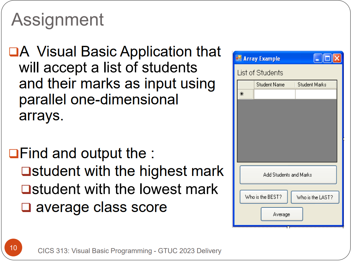 Solved A Visual Basic Application that will accept a list | Chegg.com