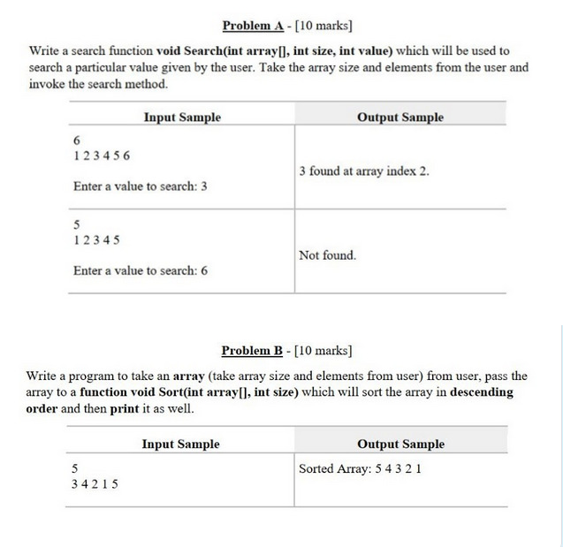 Solved Problem A - [10 marks] Write a search function void | Chegg.com
